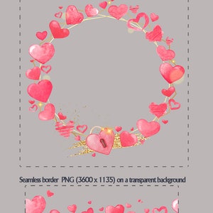 Watercolor Valentines Day Frame Png Clipart. Handdrawn Seamless Border ...