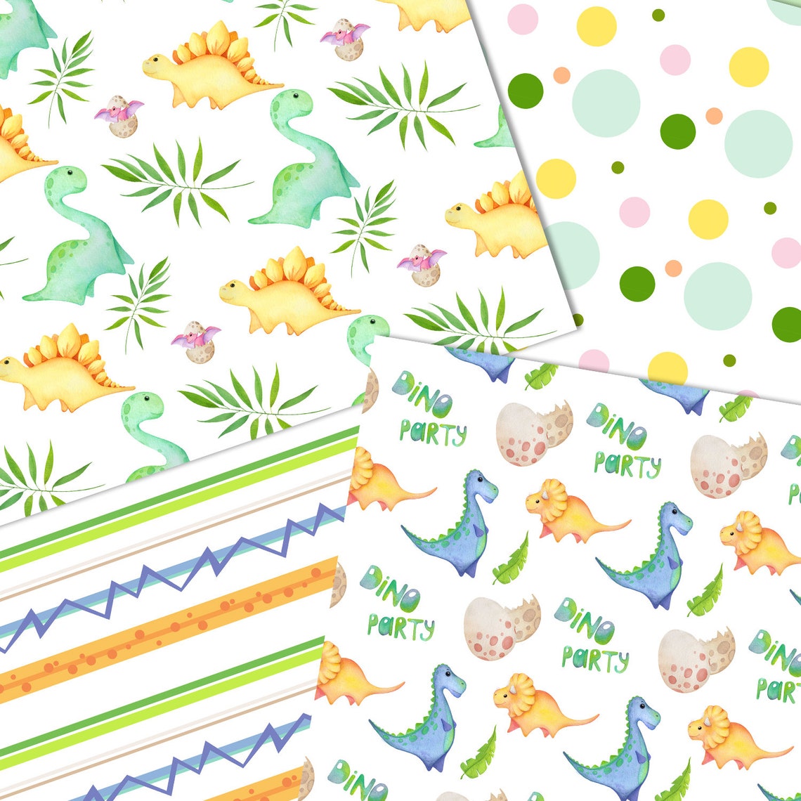 Watercolor Dinosaur Patterns Cute Dinosaur Digital Papers - Etsy