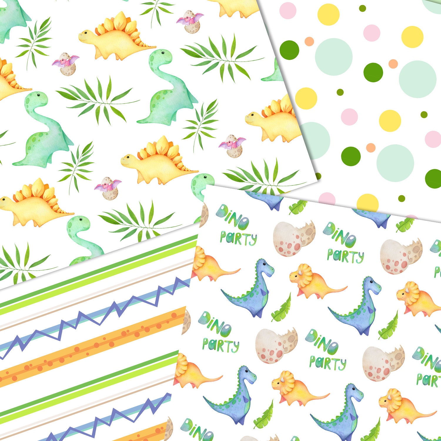 Watercolor Dinosaur Patterns, Cute Dinosaur Digital Papers Pack ...