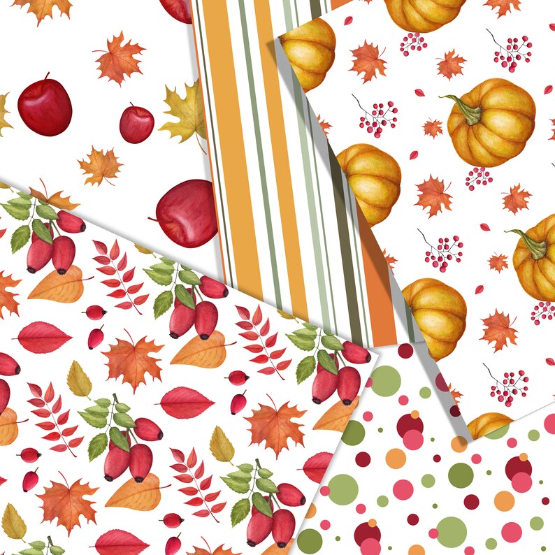 Watercolor Pumpkin Fall Patterns Autumn Digital Paper Pack - Etsy