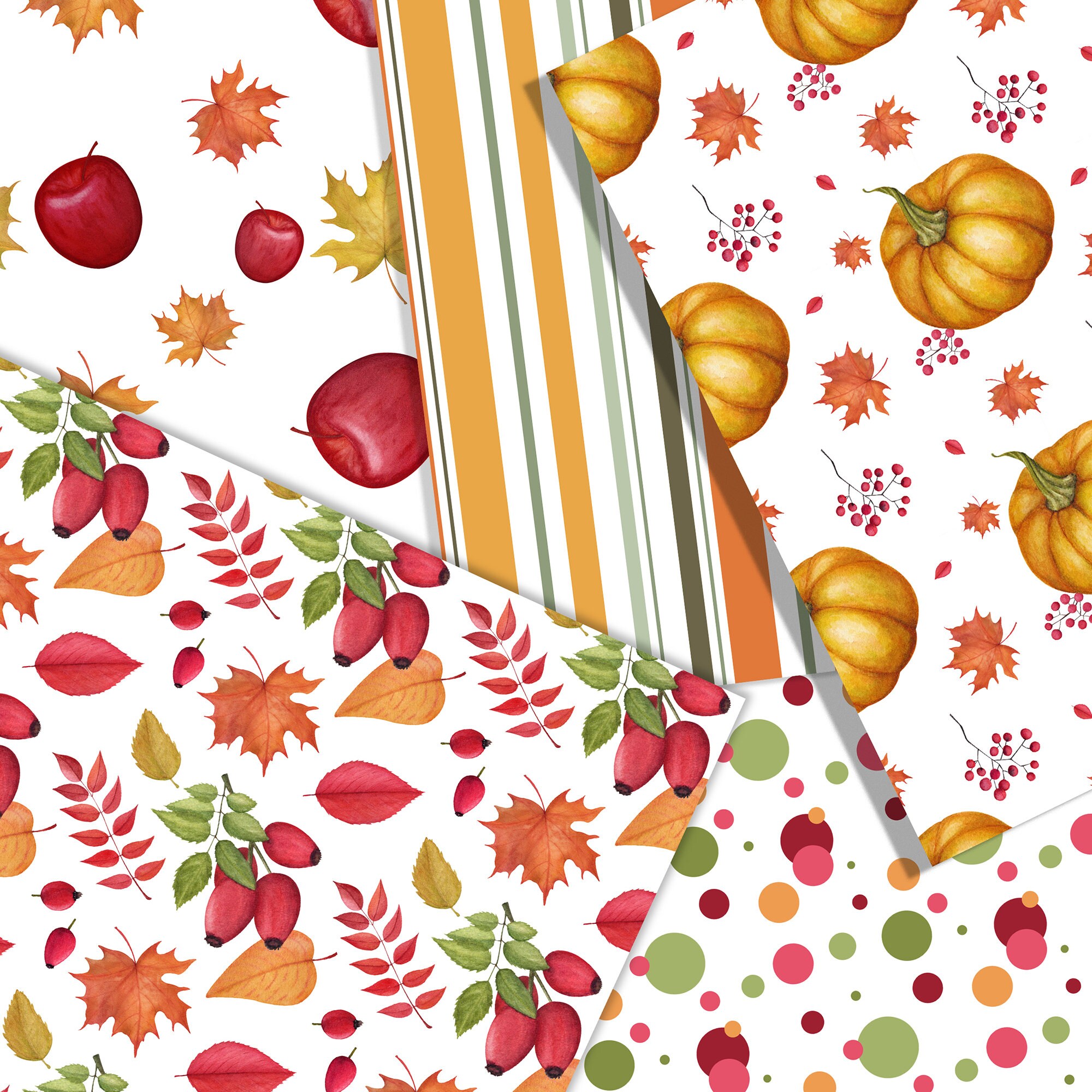 Watercolor Pumpkin Fall Patterns Autumn Digital Paper Pack - Etsy