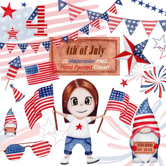 Watercolor 4th of July Clipart Cute July 4th Clipart | Etsy