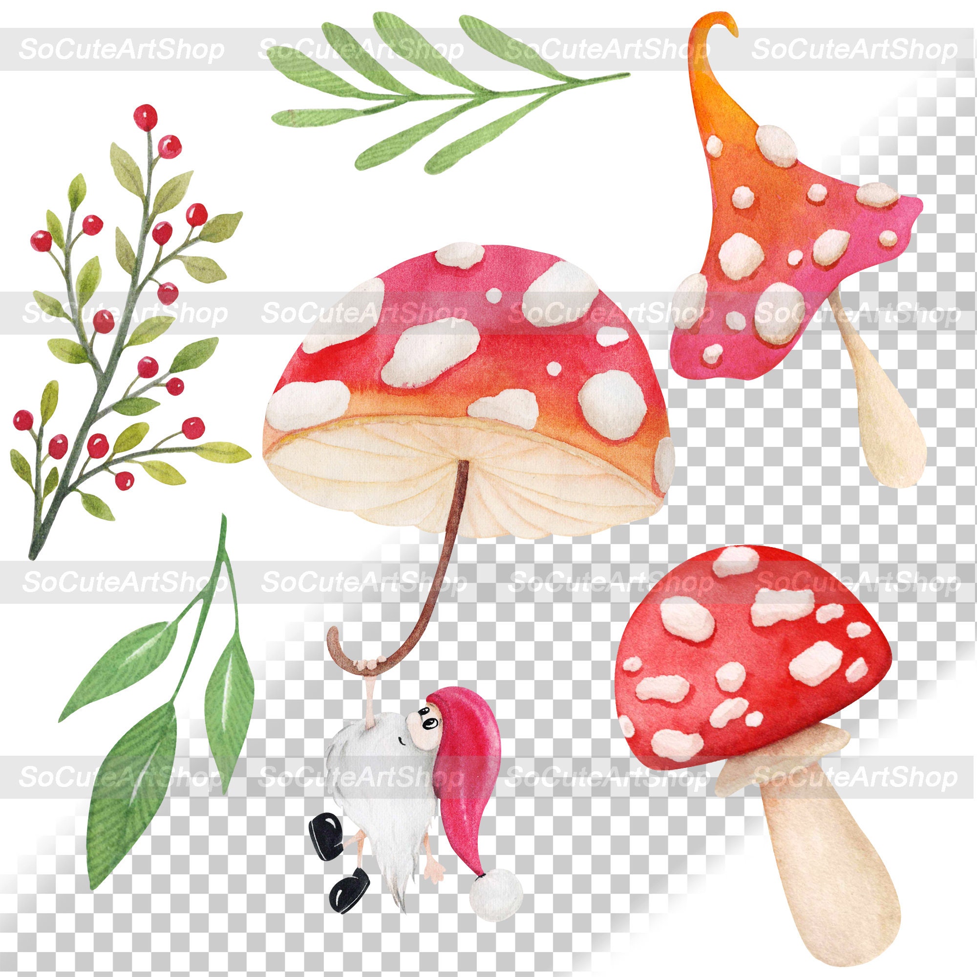 Watercolor Magic Mushroom Art PNG Clipart, Floral Clip Art, Kawaii ...