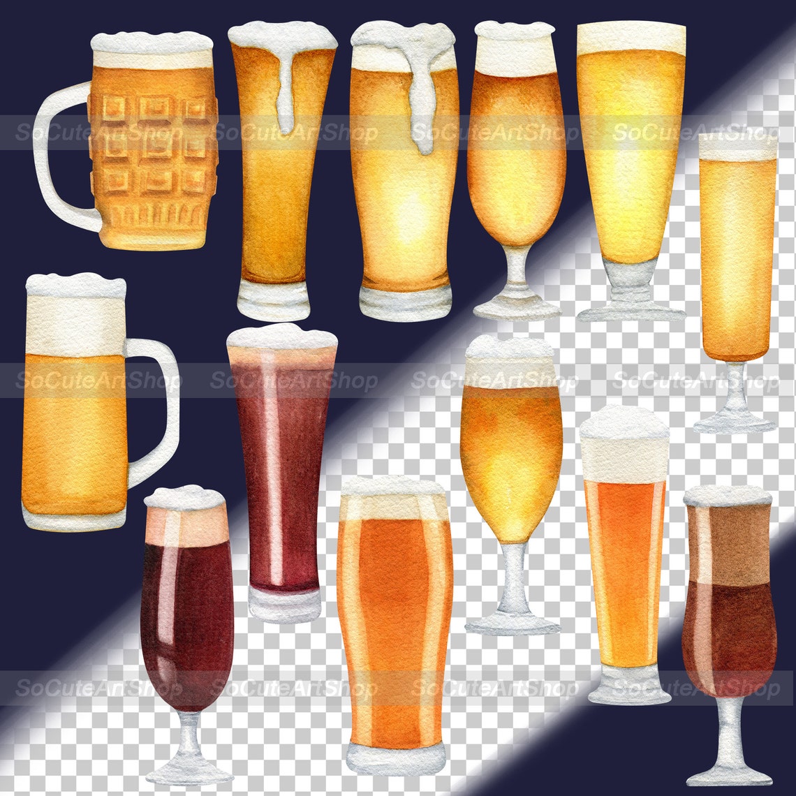Watercolor Beer Clipart Set Alcoholic Drinks PNG Bar Menu - Etsy