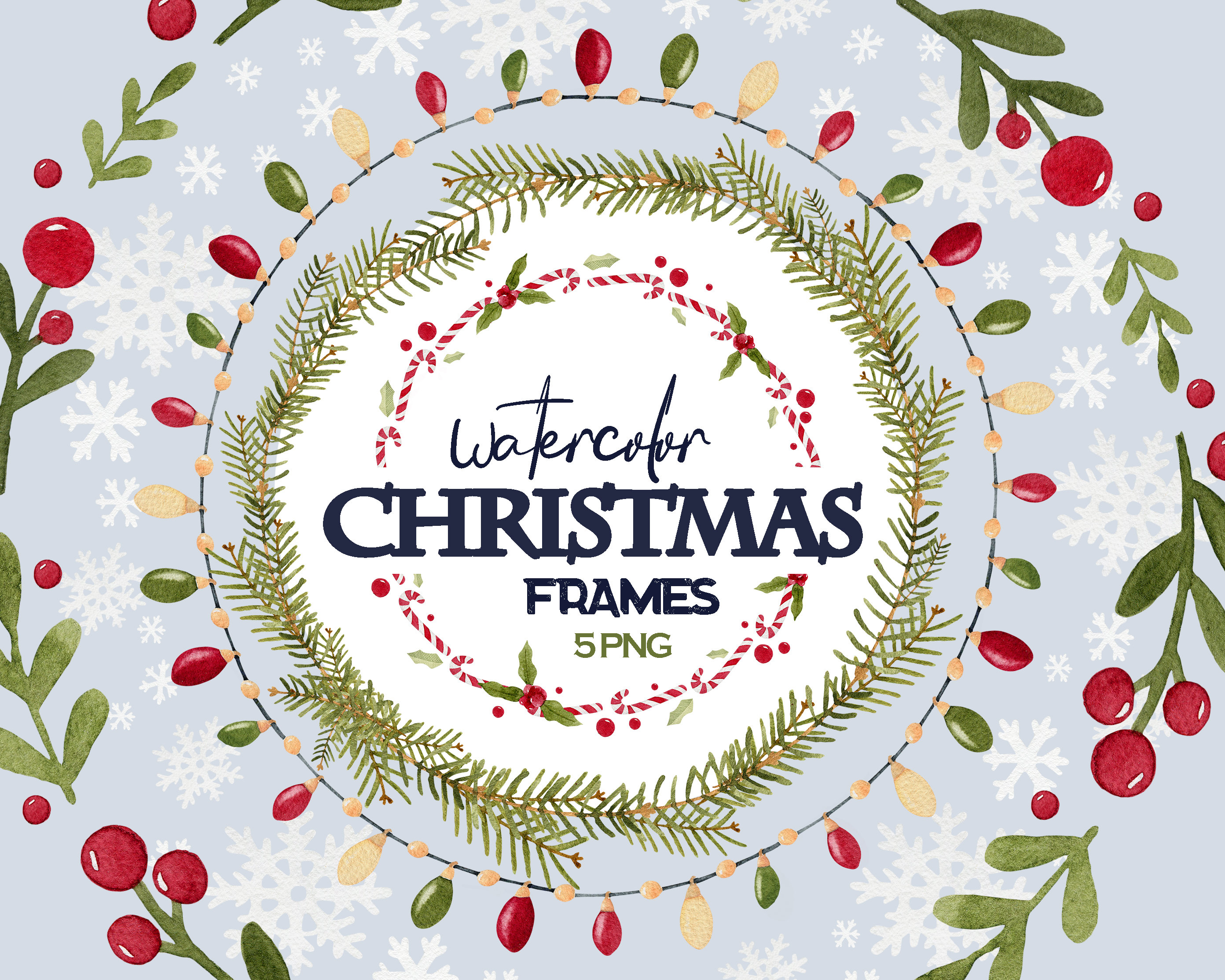 Watercolor Merry Christmas Frame Png Clipart/holiday Winter Border ...