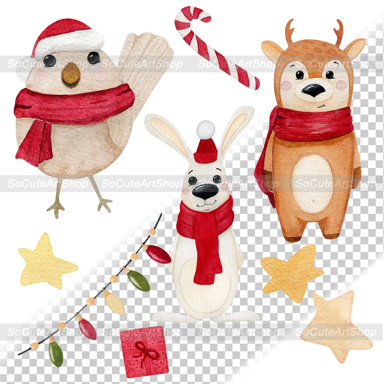 Watercolor Christmas Clipart Holiday PNG Elements/christmas - Etsy