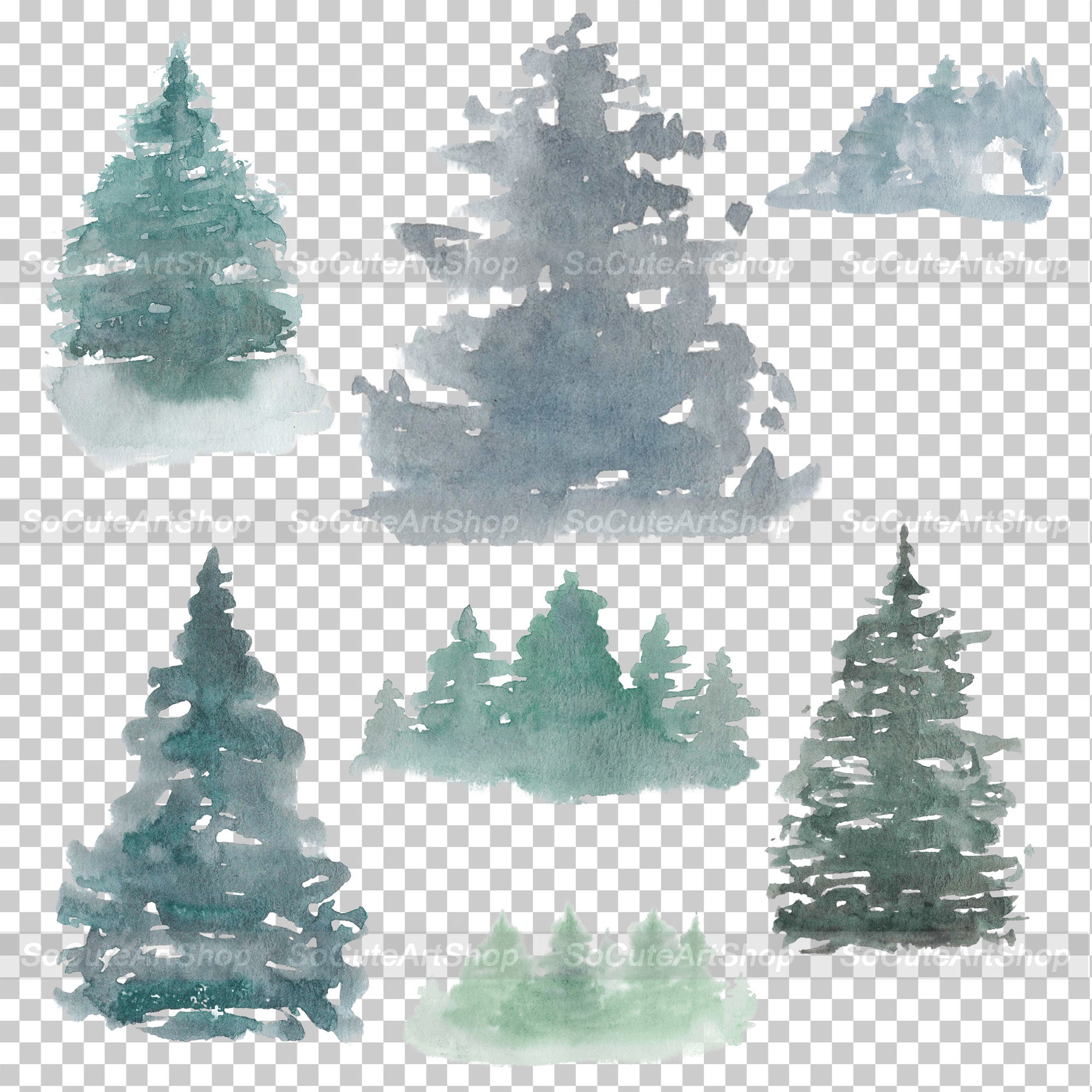 Watercolor Rustic Woodland Trees and Forest Pine Trees Png Clipart for ...