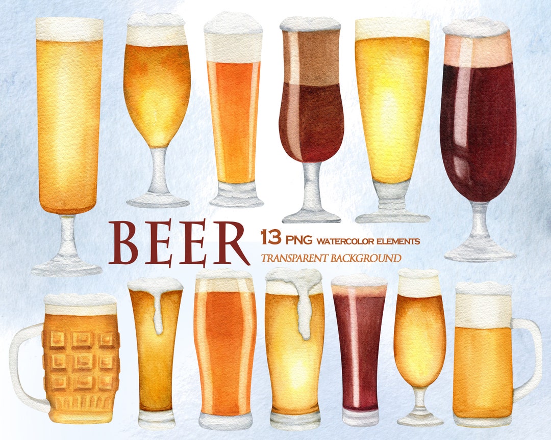 Watercolor Beer Clipart Set, Alcoholic Drinks PNG, Bar Menu Clip Art ...