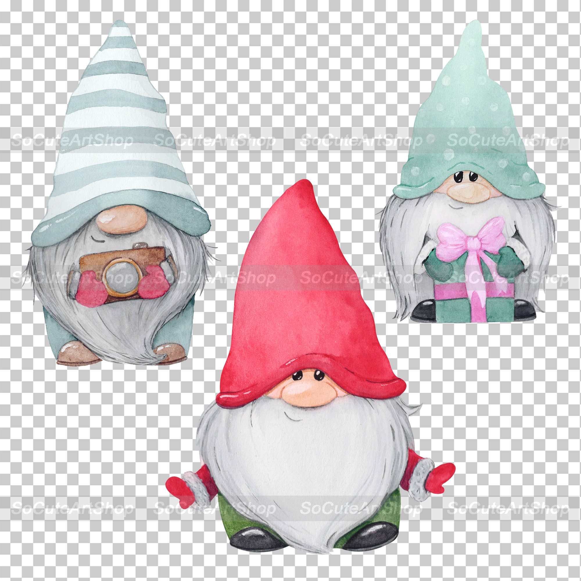 Watercolor Gnome Christmas Png Clipart. Holiday Gnome Clip | Etsy