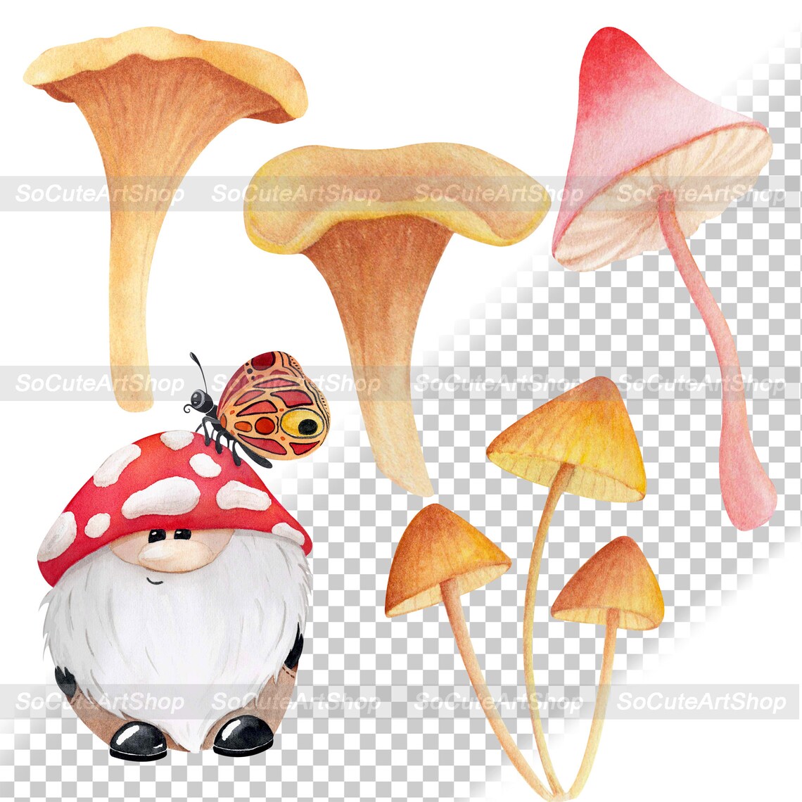 Watercolor Magic Mushroom Art PNG Clipart Floral Clip Art - Etsy
