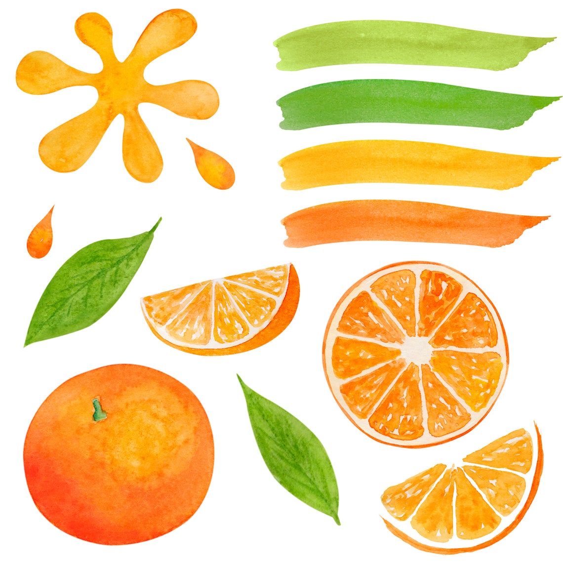 Watercolor Orange Clipart Set, Hand Painted Clip Art, PNG, Digital Clip ...