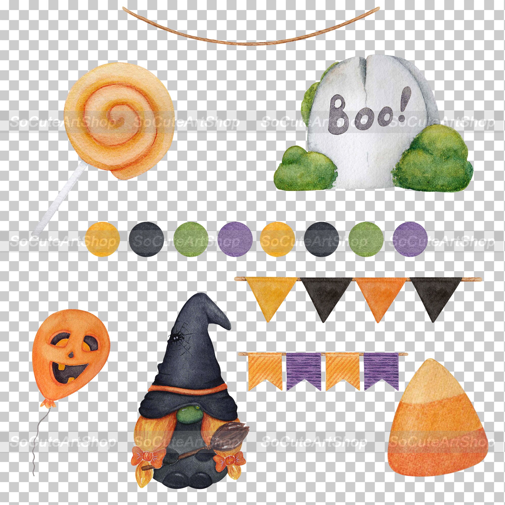 Watercolor Halloween Clipart Set Cute Happy Halloween Hand - Etsy