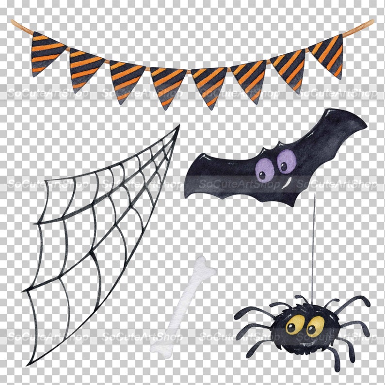 Watercolor Halloween Cat Clipart Set Cute Halloween Black Cats Hand