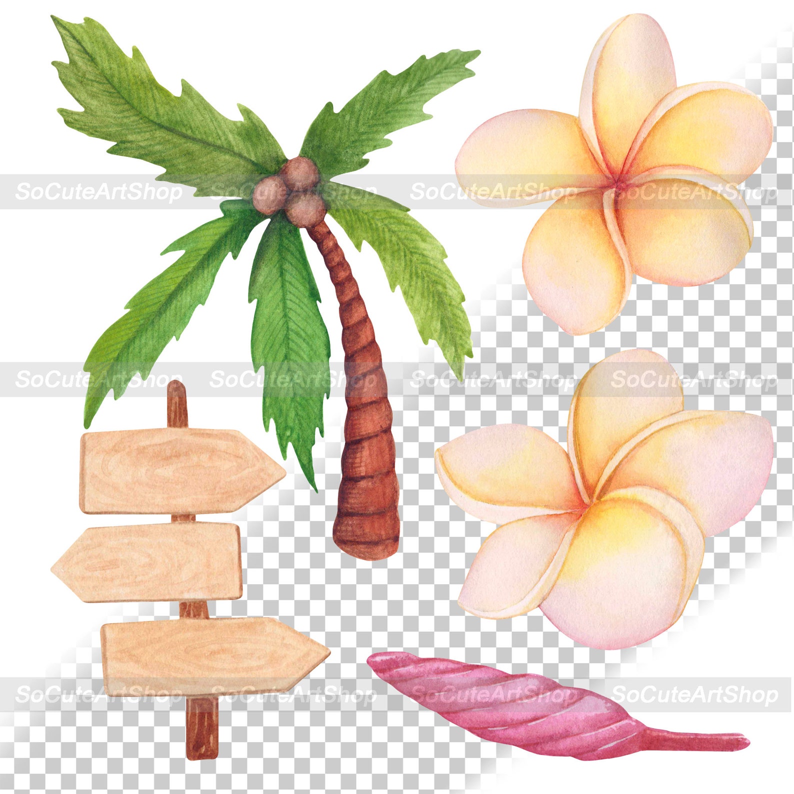 Watercolor Luau Party PNG Clipart, Summer Beach Clipart for Luau Party ...