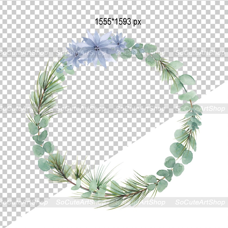Watercolor Christmas Wreath Png Clipart. Holiday Greenery Clip Art ...