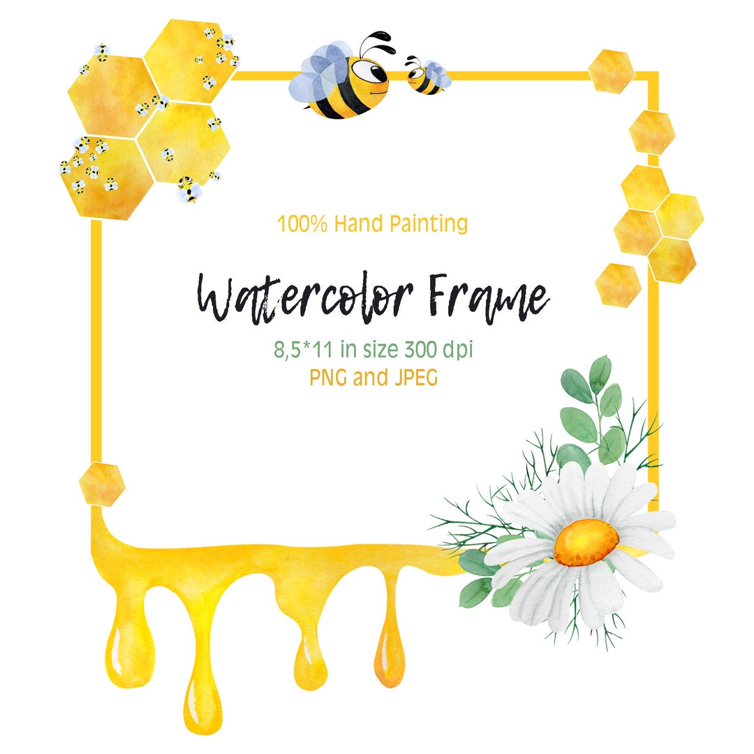 Watercolor Honey Bee Frames Clipart, Digital Flower Frames, Fathers Day ...