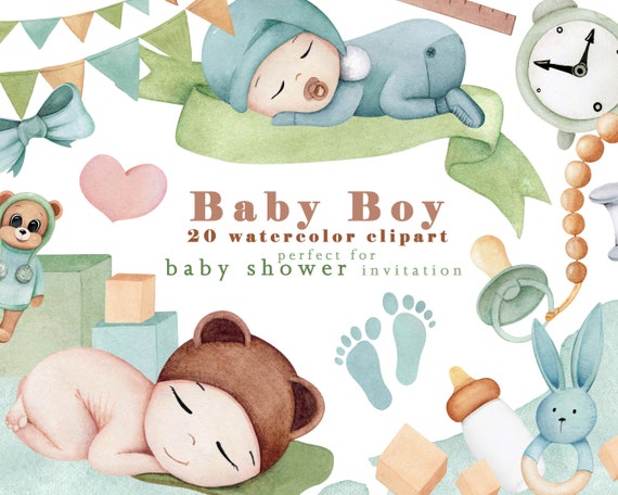 Watercolor Baby Boy Clipart Boho Baby Shower Clip Art - Etsy