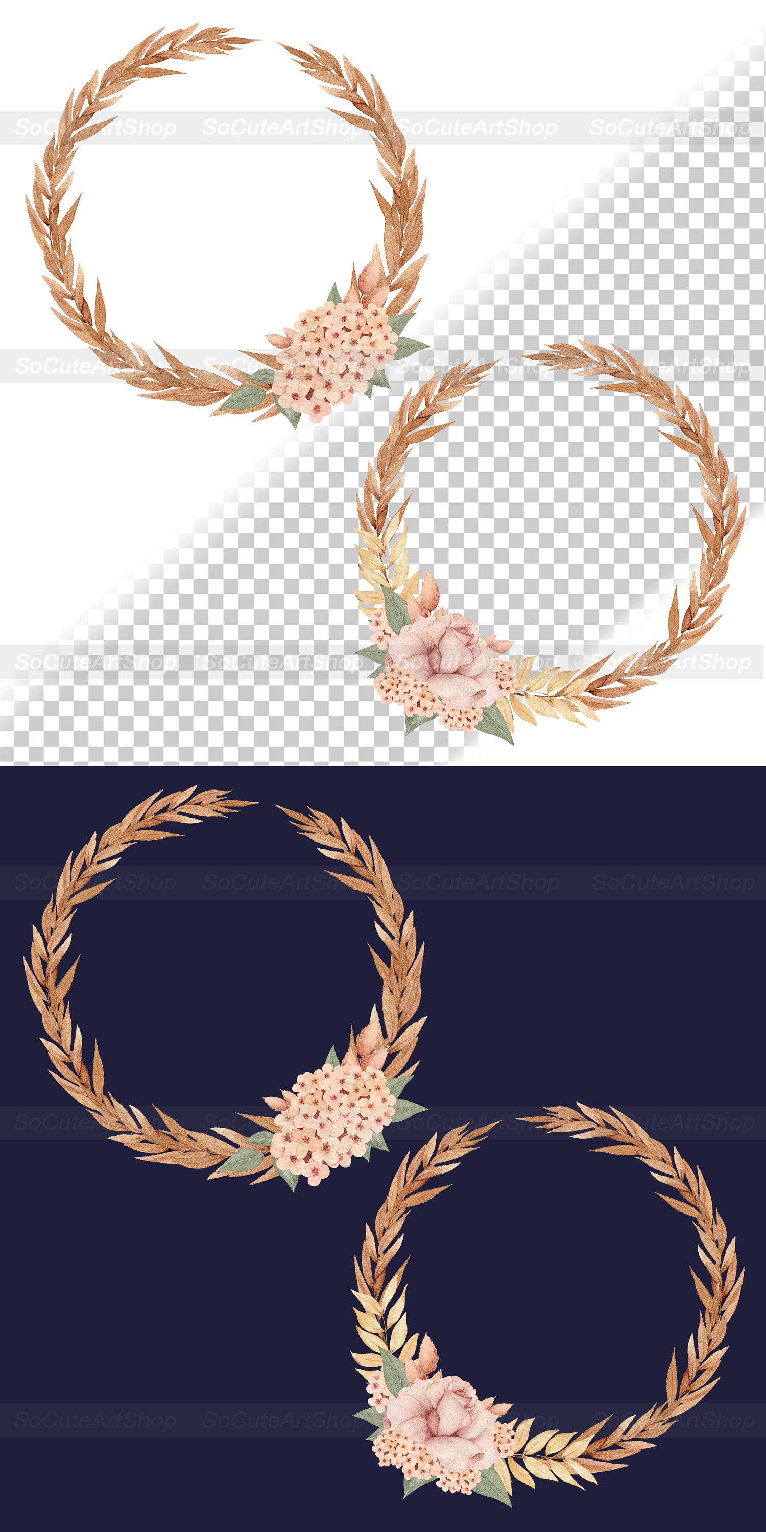 Watercolor Boho Frames Png Clipart Floral Frame Clipart - Etsy