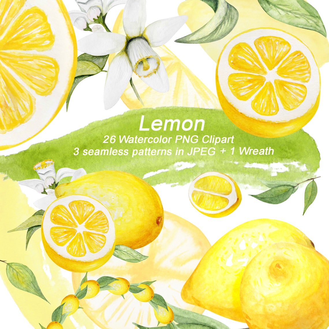 Watercolor Lemon Clipart Set,hand Painted Clip Art, PNG, Digital ...