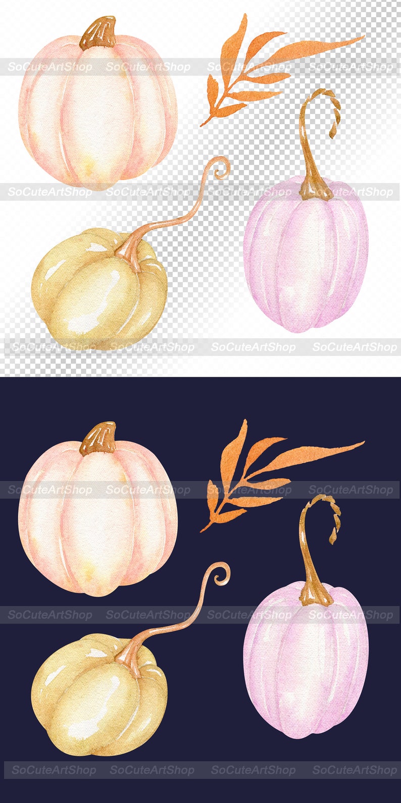 Pastel Pumpkins PNG Clipart. Watercolor Fall Clipart - Etsy