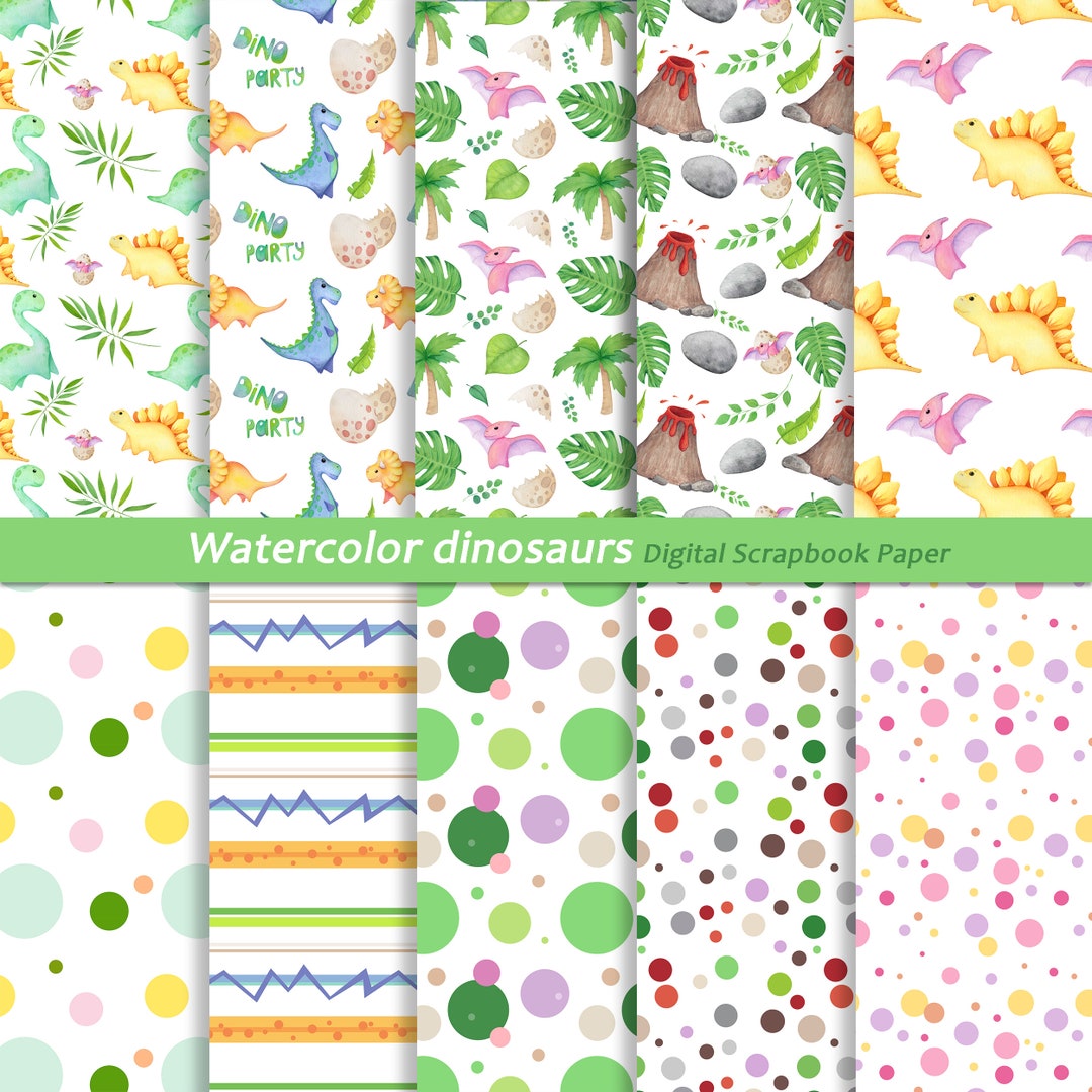 Watercolor Dinosaur Patterns, Cute Dinosaur Digital Papers Pack ...