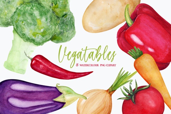 Watercolor Vegetable Clipart Set Hand Painted Clip Art PNG | Etsy