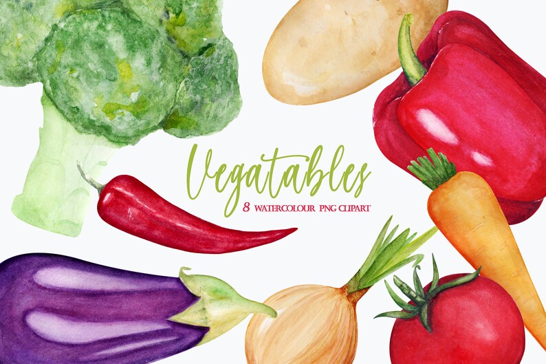 Watercolor Vegetable Clipart Set Hand Painted Clip Art PNG | Etsy