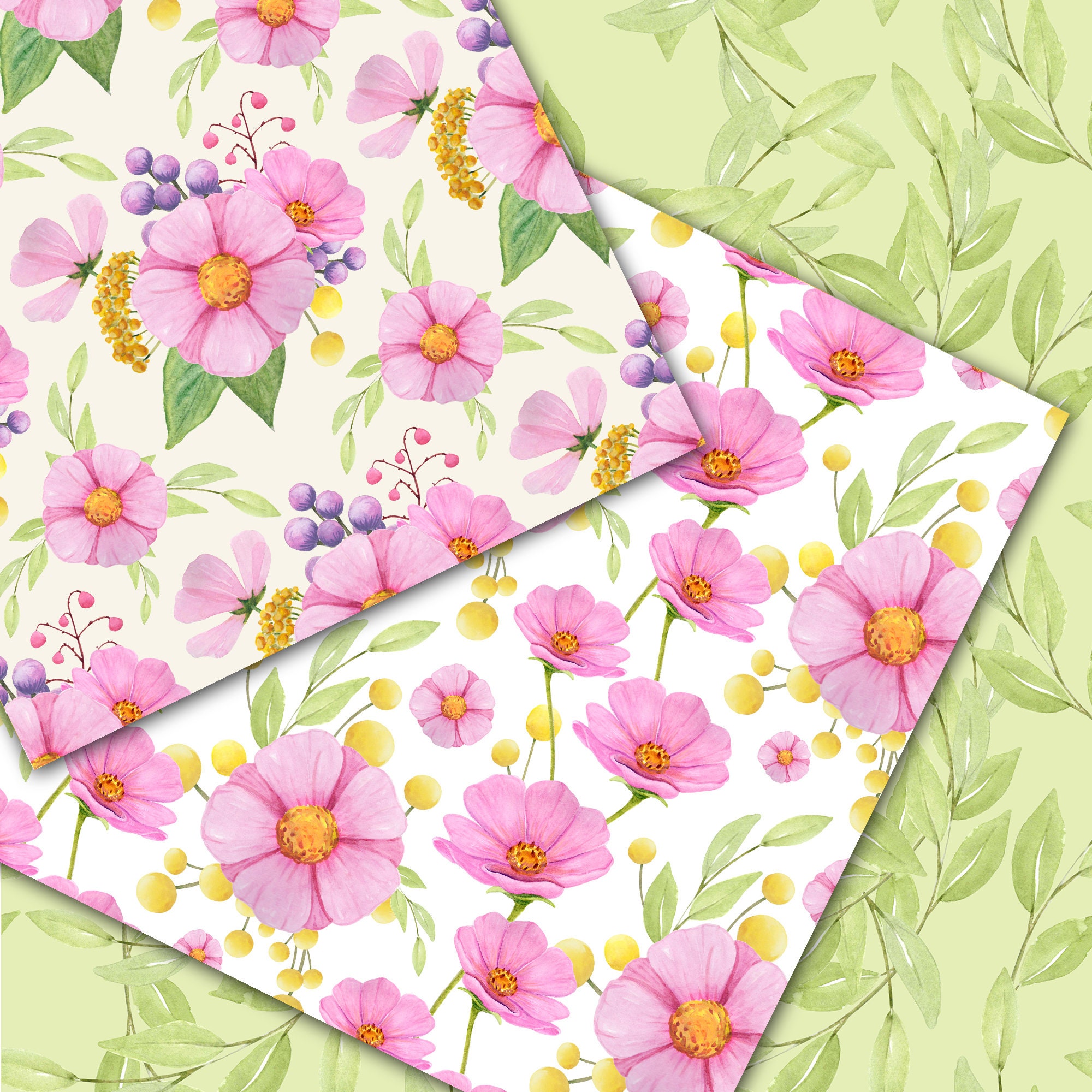 Watercolor Flowers Seamless Digital Patterns, Wildflowers Print ...