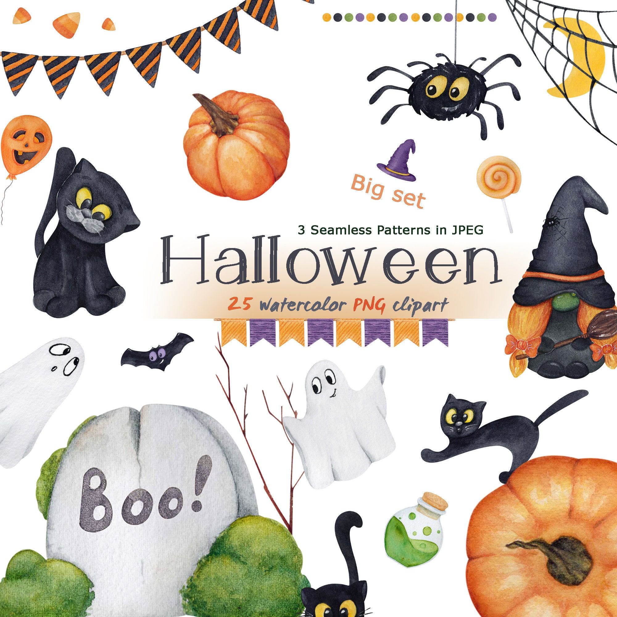 Watercolor Halloween Clipart Set Cute Happy Halloween Hand - Etsy