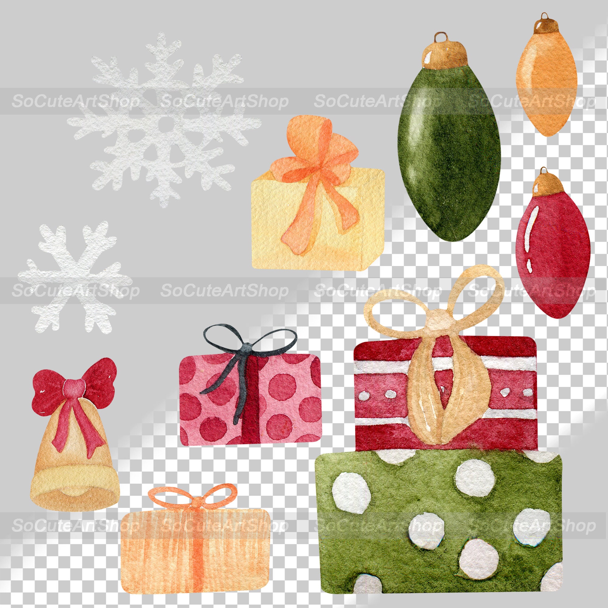 Watercolor Christmas Clipart Holiday PNG Elements/christmas - Etsy