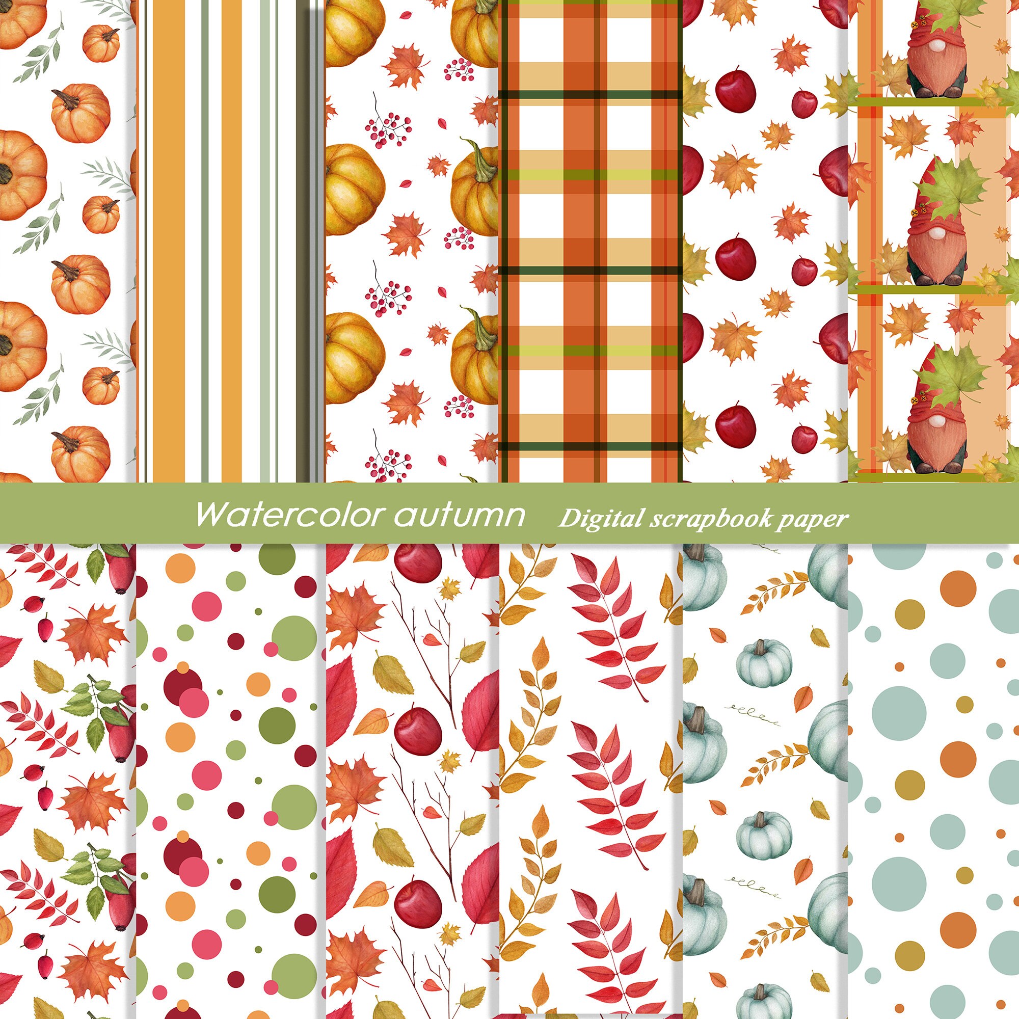 Watercolor Pumpkin Fall Patterns Autumn Digital Paper Pack - Etsy
