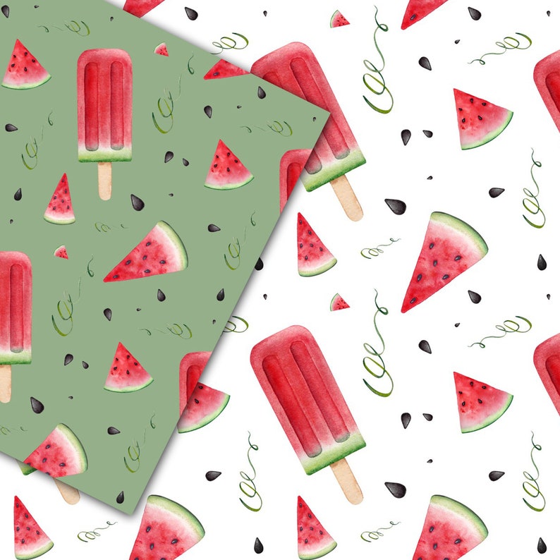 Watercolor Ice Cream Digital Paper, Summer Digital Paper, Fruit Pattern ...