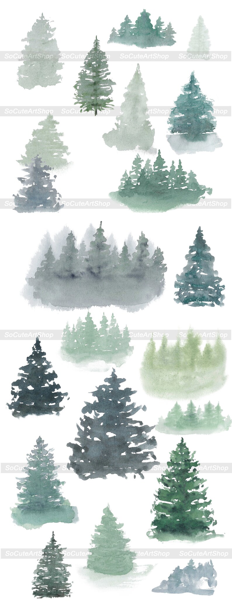 Watercolor Rustic Woodland Trees and Forest Pine Trees Png - Etsy