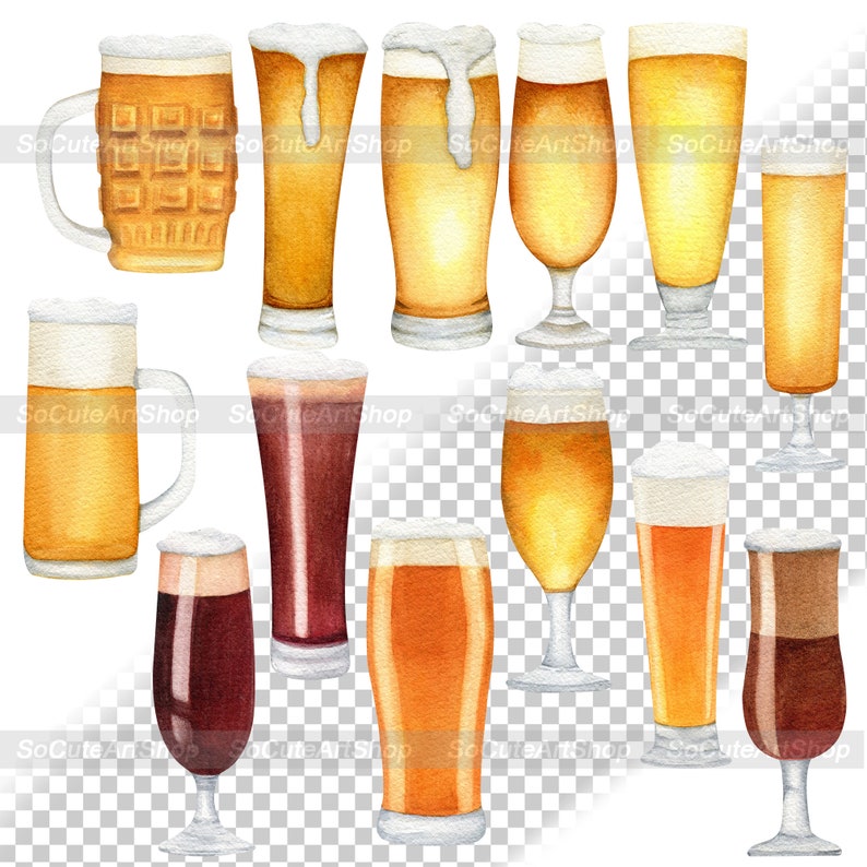 Watercolor Beer Clipart Set, Alcoholic Drinks PNG, Bar Menu Clip Art ...