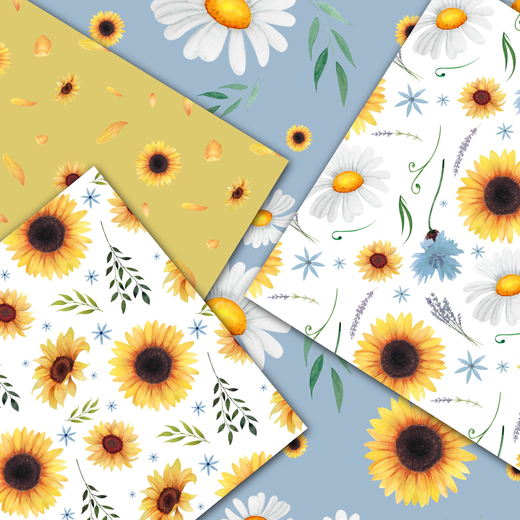 Watercolor Flowers Sunflower Patterns Summer Sunflowers - Etsy