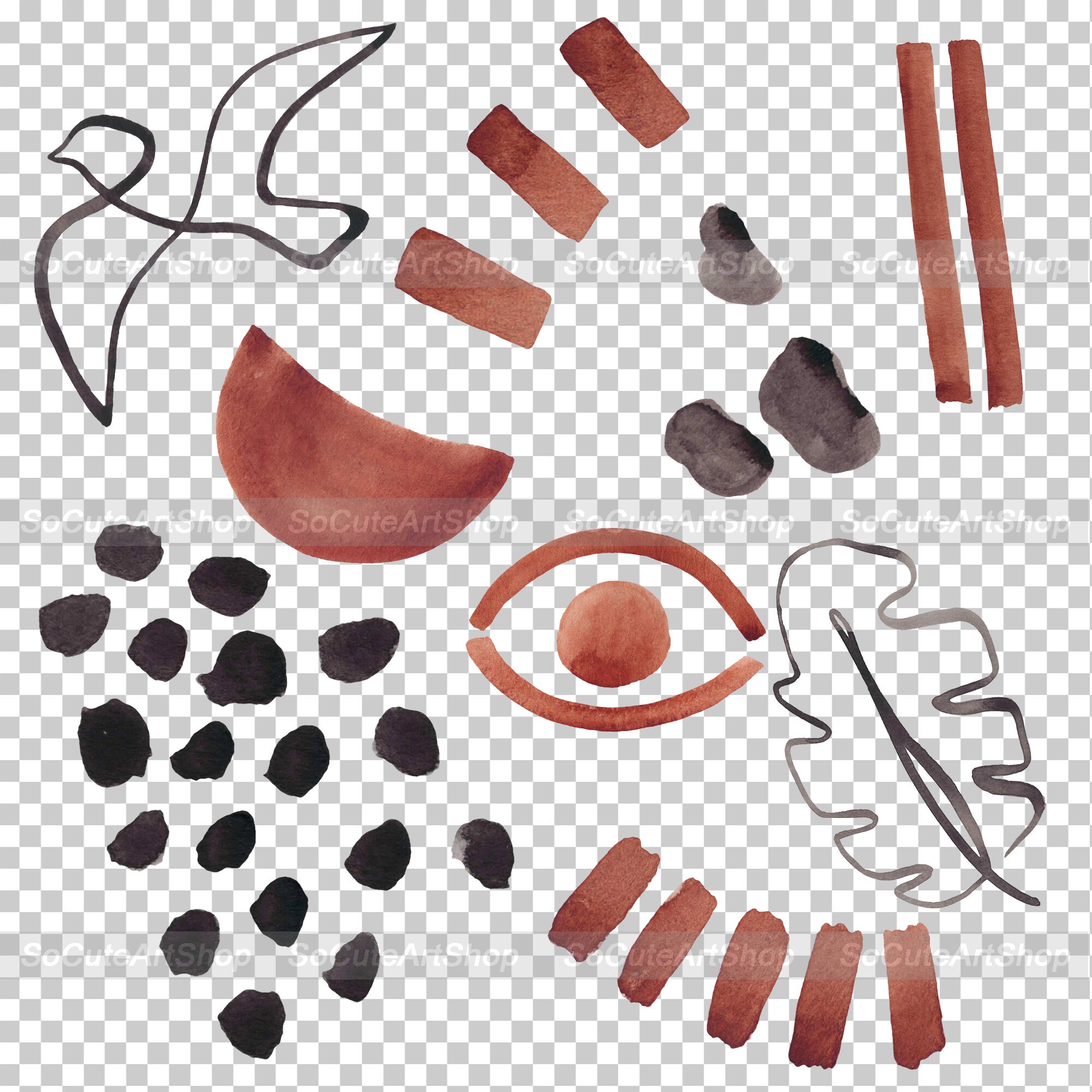 Watercolor Botanical Abstract Boho Clipart. Watercolor - Etsy