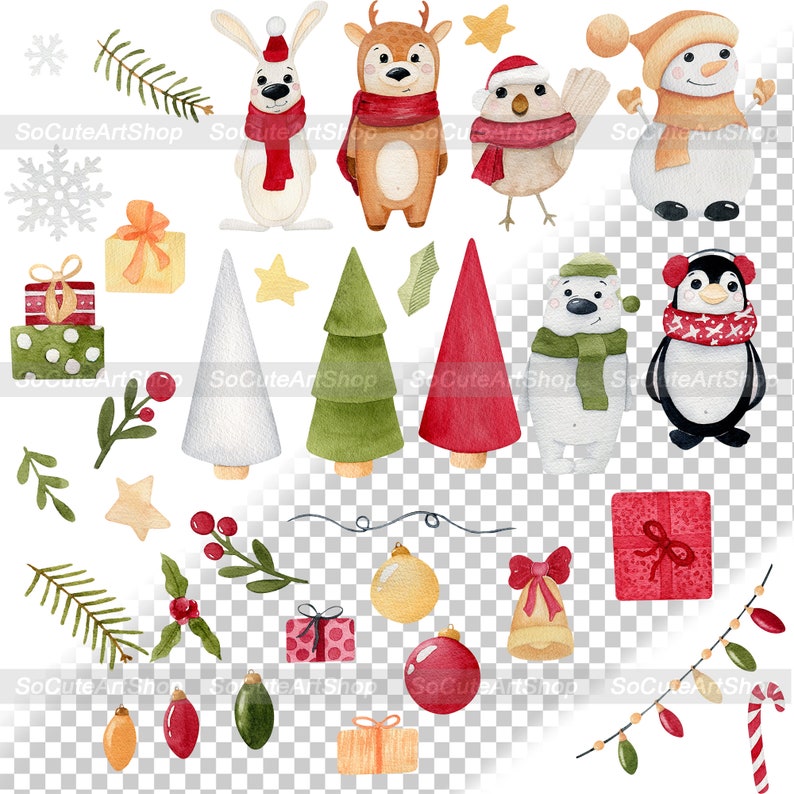 Watercolor Christmas Clipart Holiday PNG Elements/christmas - Etsy