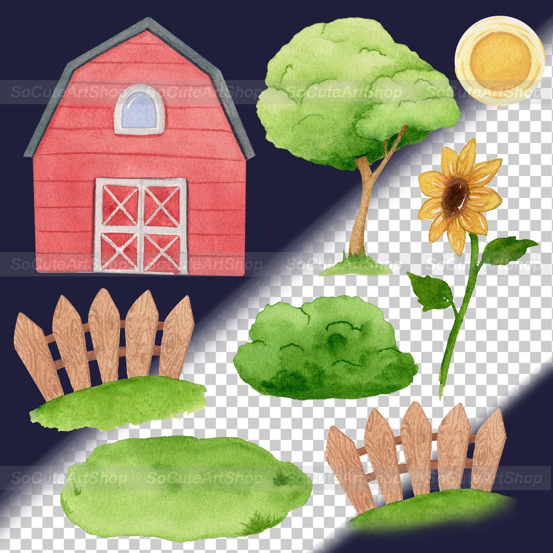 Cute Farm Animals Clipart Watercolor Farm Png for - Etsy