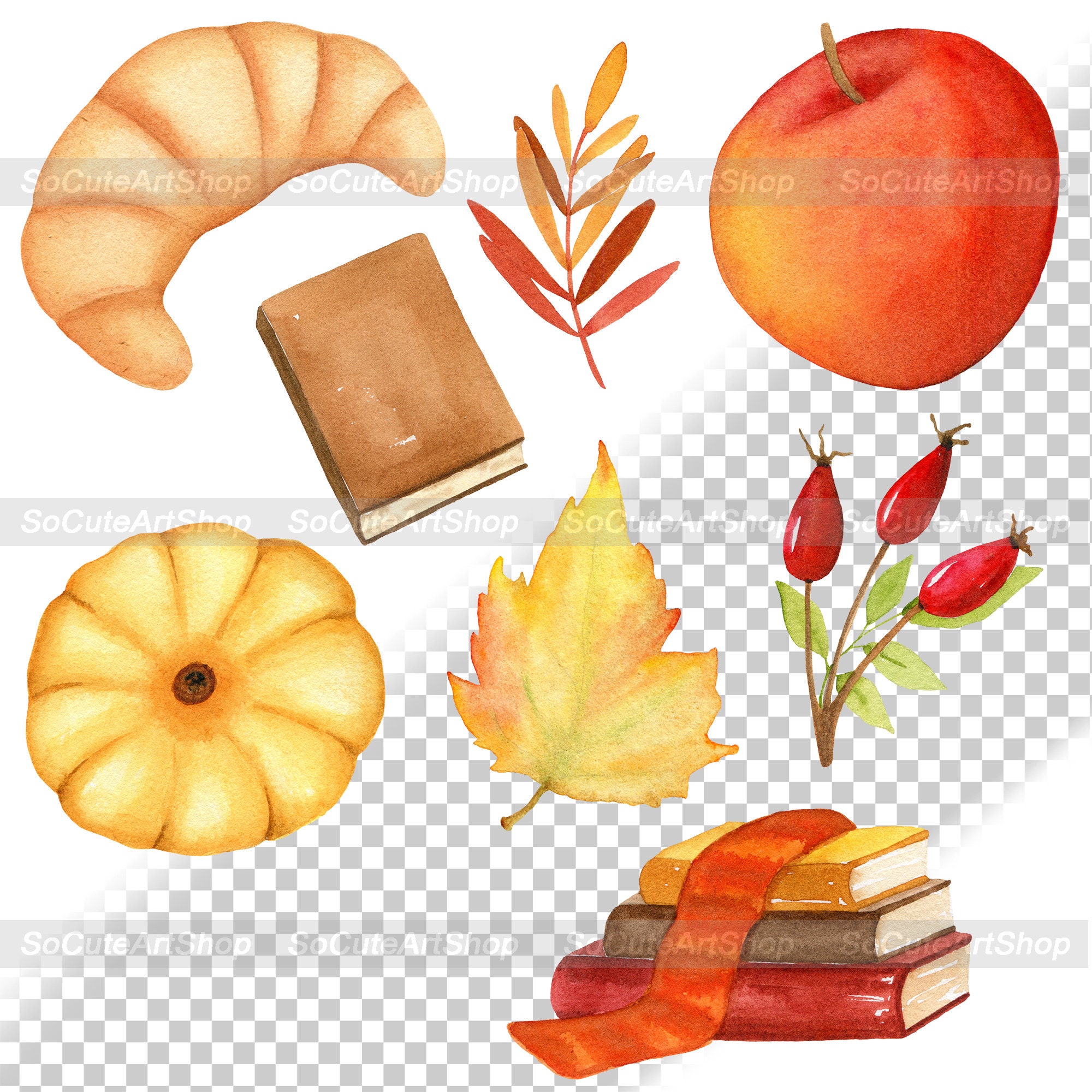 Cozy Autumn Clipart Watercolor Fall Png Digital Thanksgiving - Etsy