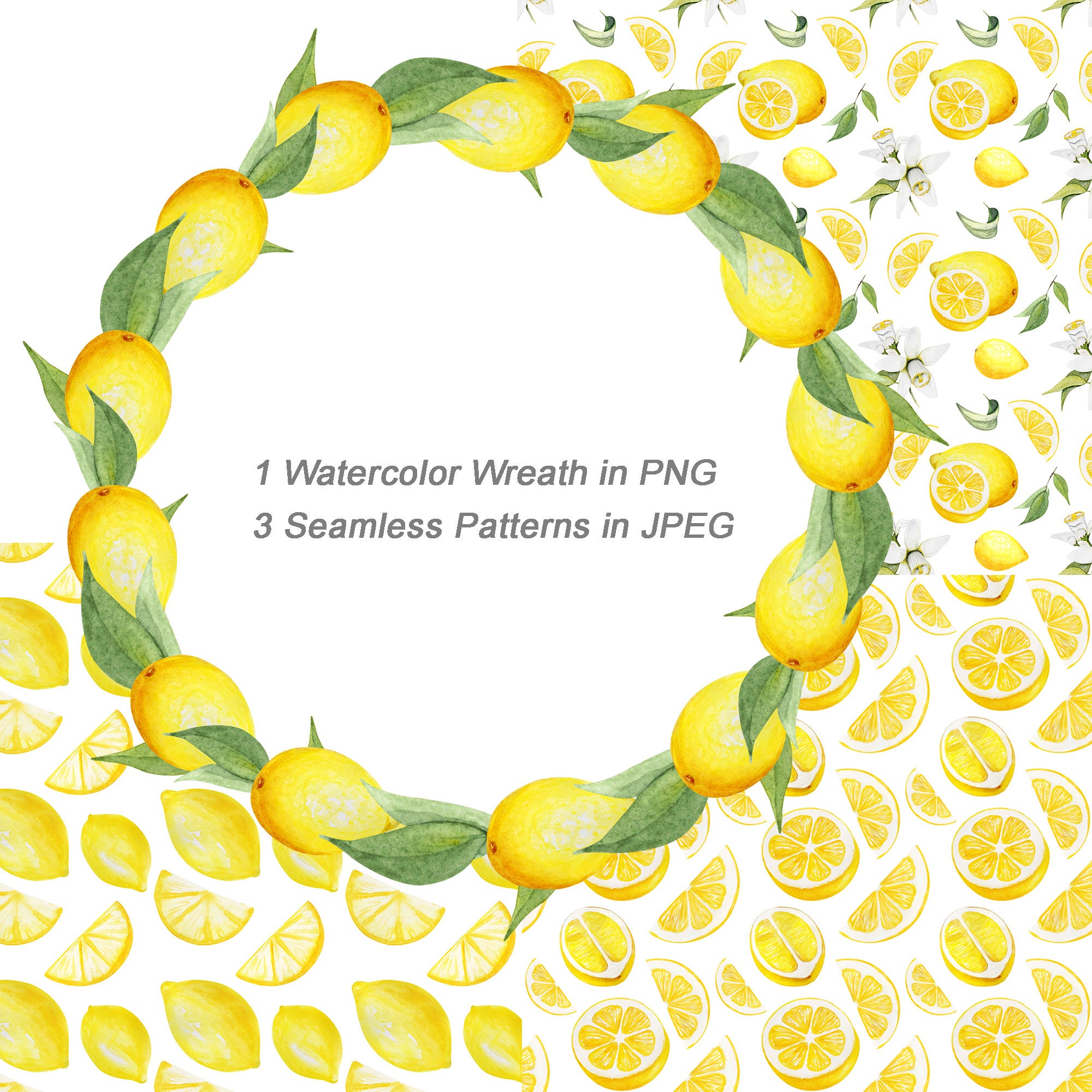 Watercolor Lemon Clipart Set,hand Painted Clip Art, PNG, Digital ...