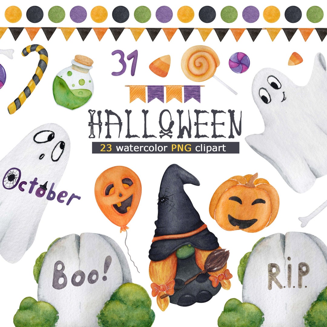 Watercolor Halloween Clipart Set Cute Happy Halloween Hand Painted Clip ...