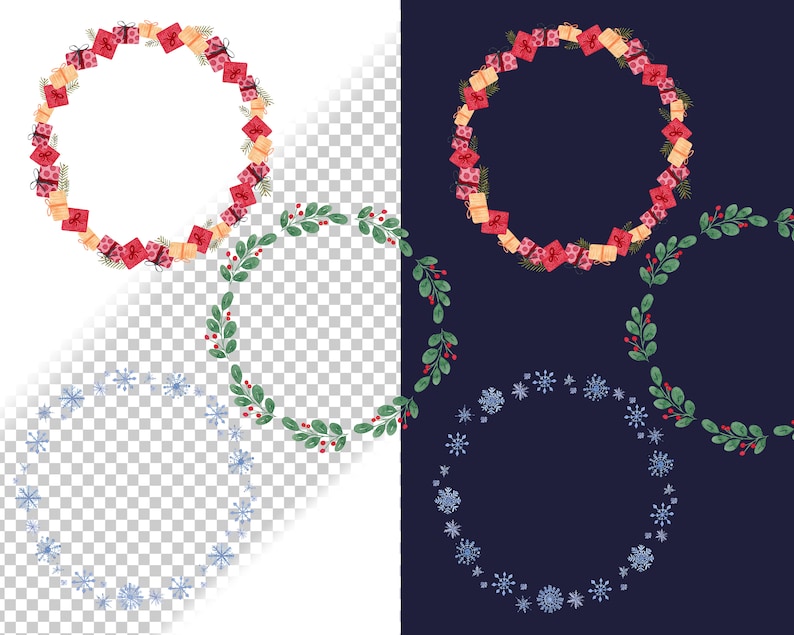 Watercolor Christmas Round Border Png Clipart/holiday Winter Frame for ...
