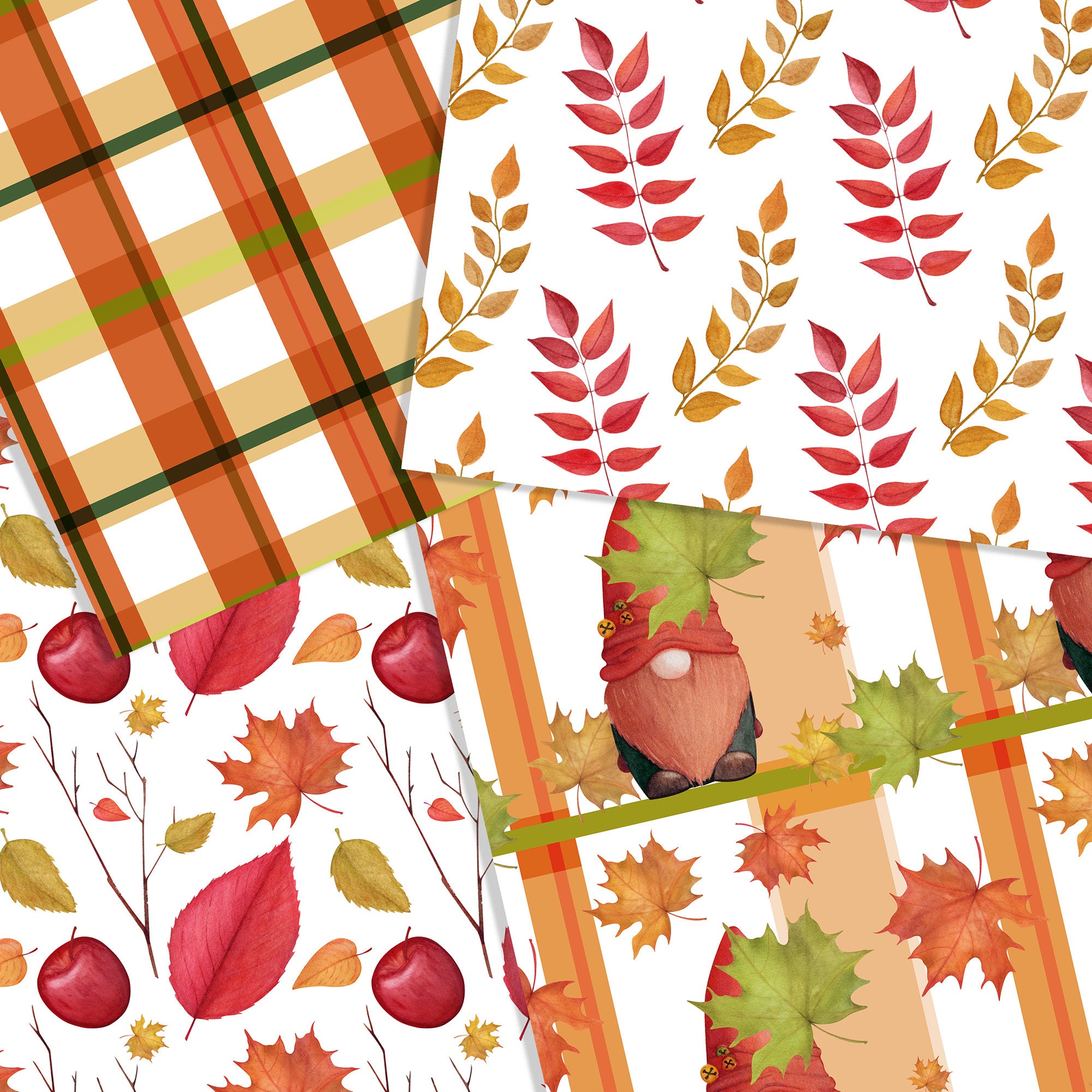Watercolor Pumpkin Fall Patterns Autumn Digital Paper Pack - Etsy