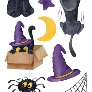 Watercolor Halloween Cat Clipart Set Cute Halloween Black Cats Hand ...