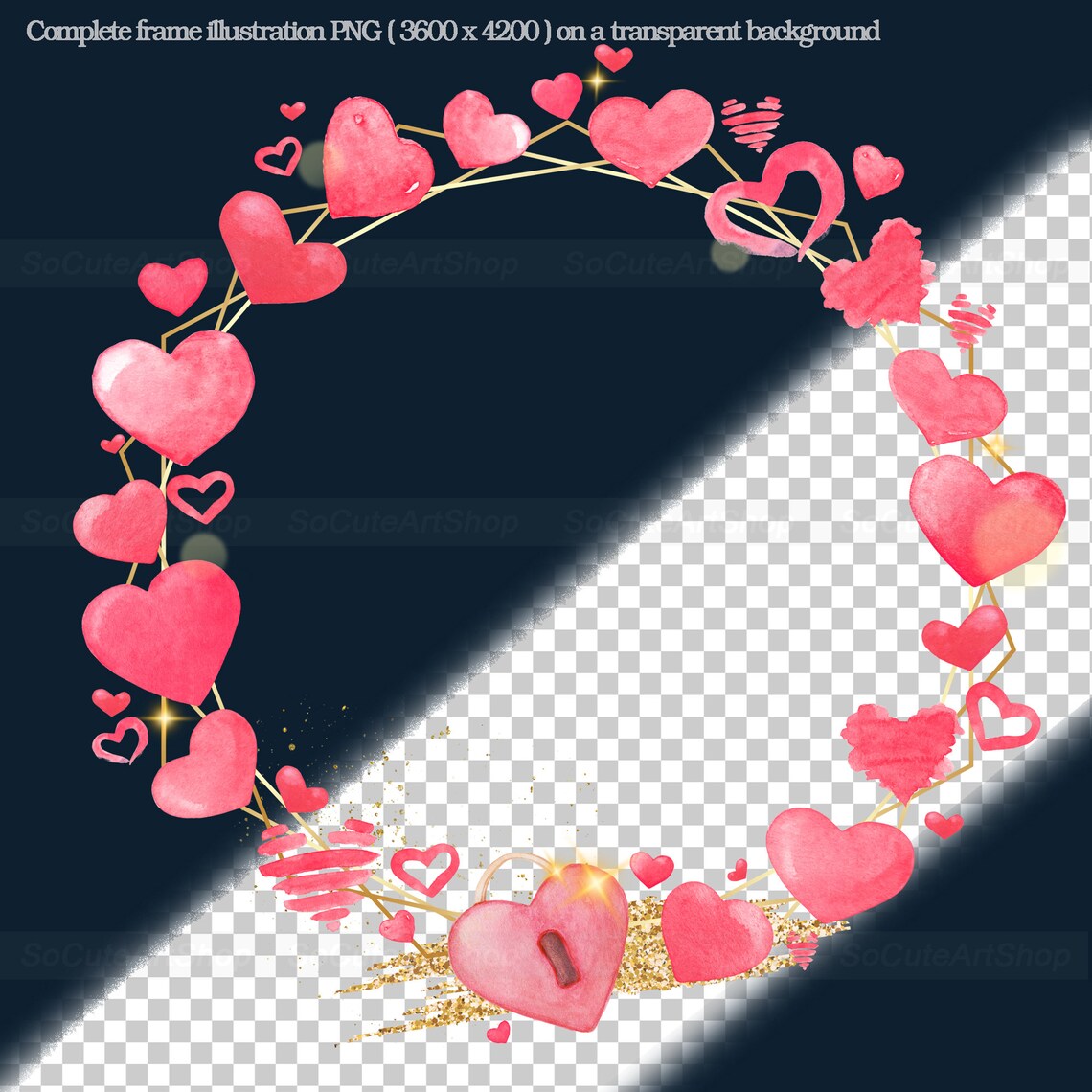 Watercolor Valentines Day Frame Png Clipart. Handdrawn | Etsy