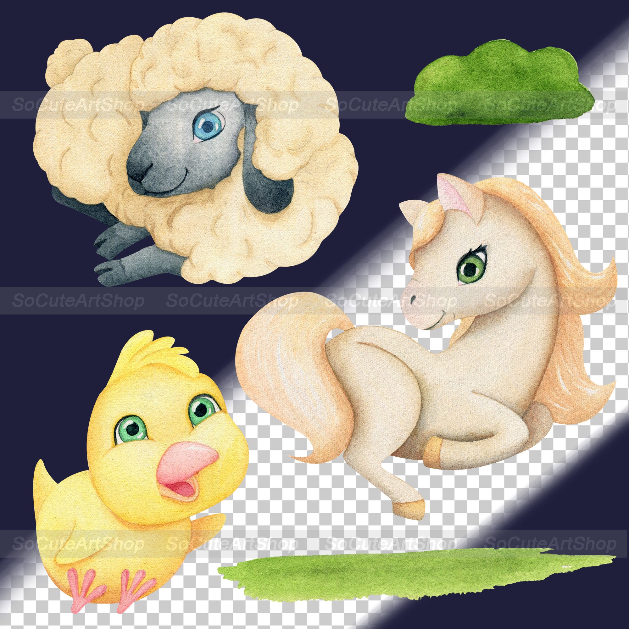 Cute Farm Animals Clipart Watercolor Farm Png for - Etsy