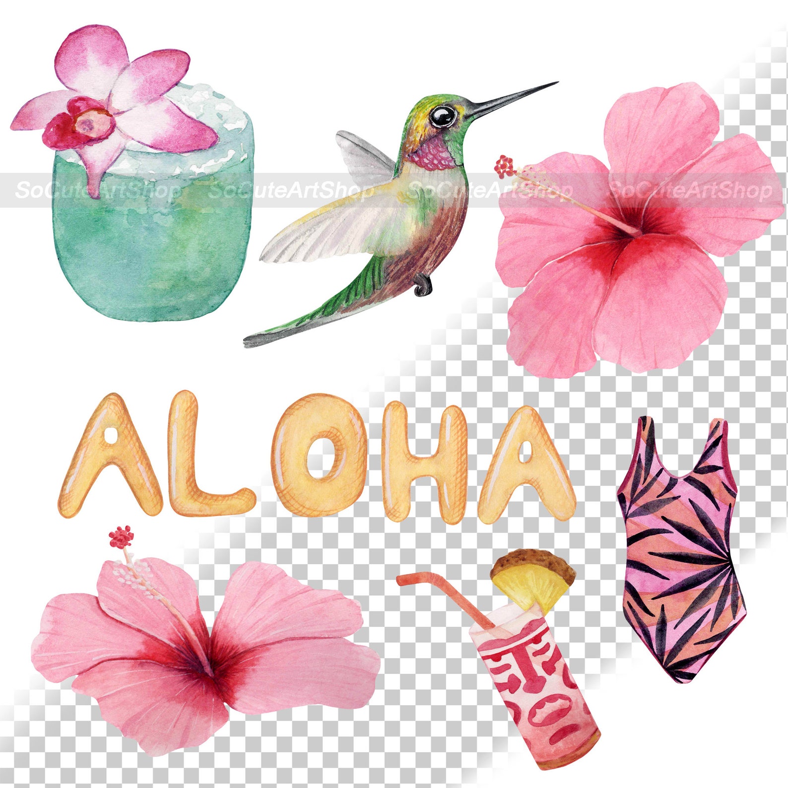 Watercolor Luau Party PNG Clipart, Summer Beach Clipart for Luau Party ...