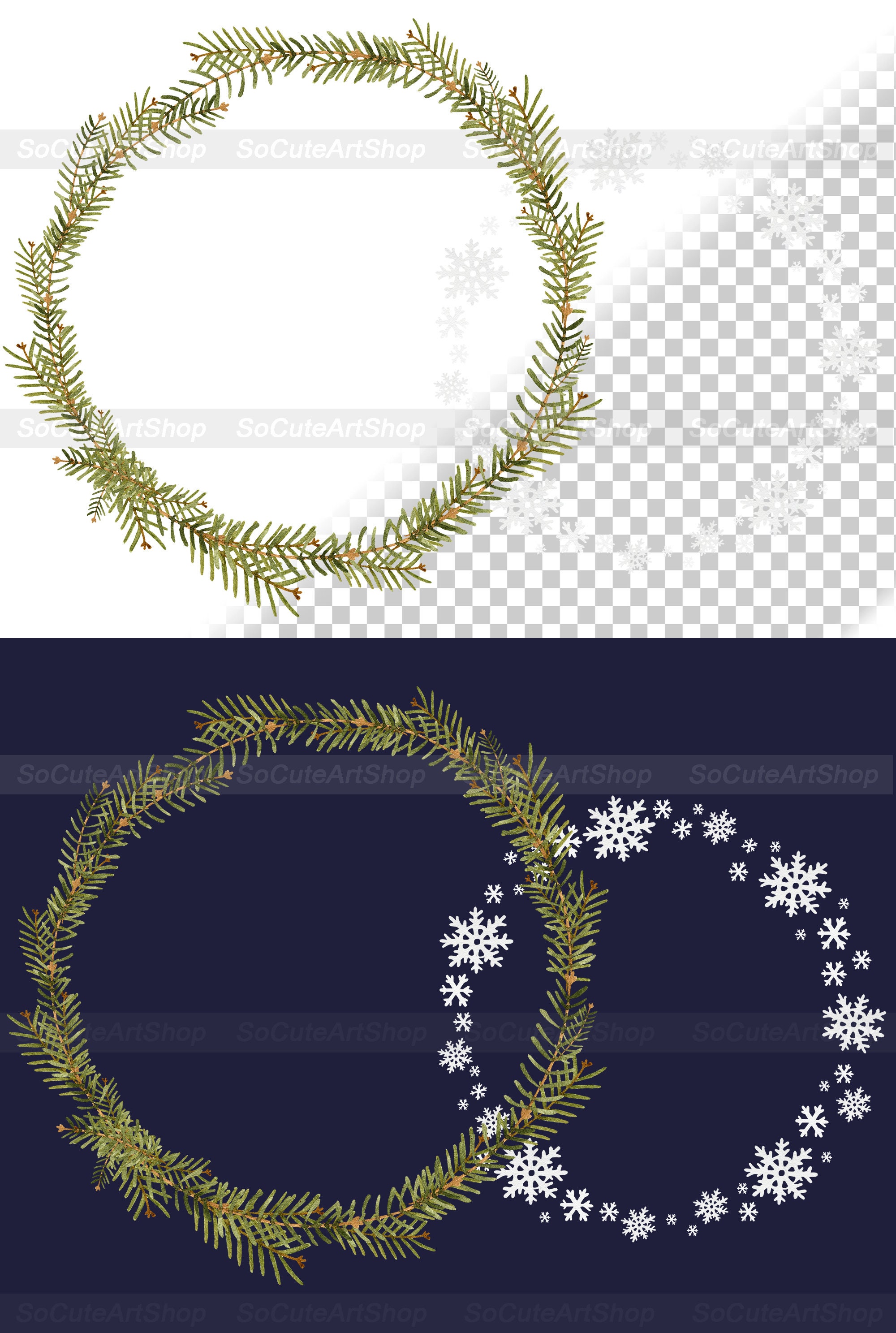 Watercolor Merry Christmas Frame Png Clipart/holiday Winter Border ...