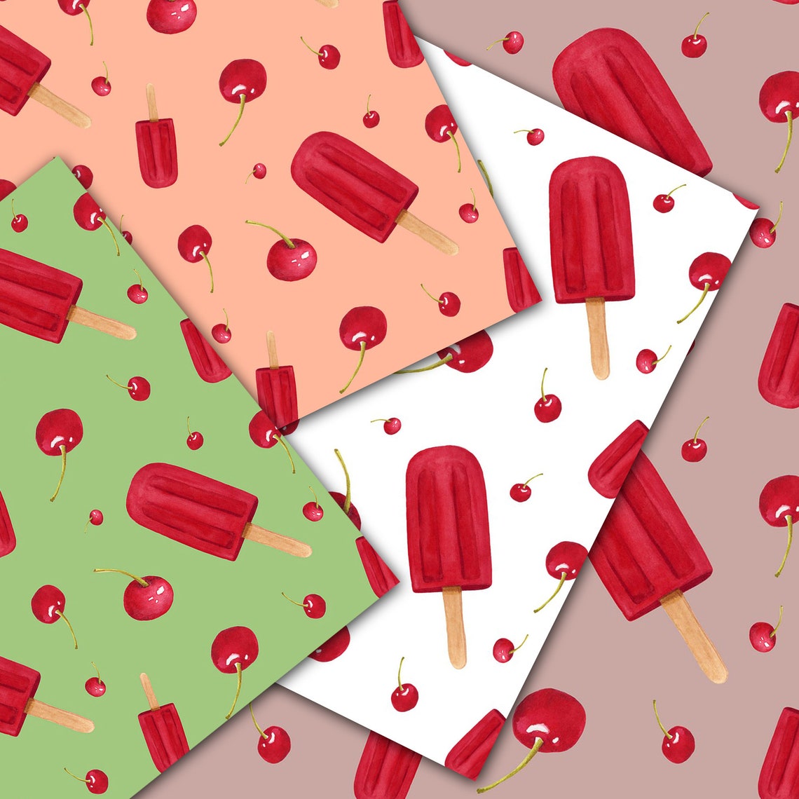 Watercolor Ice Cream Digital Paper Summer Digital Paper - Etsy