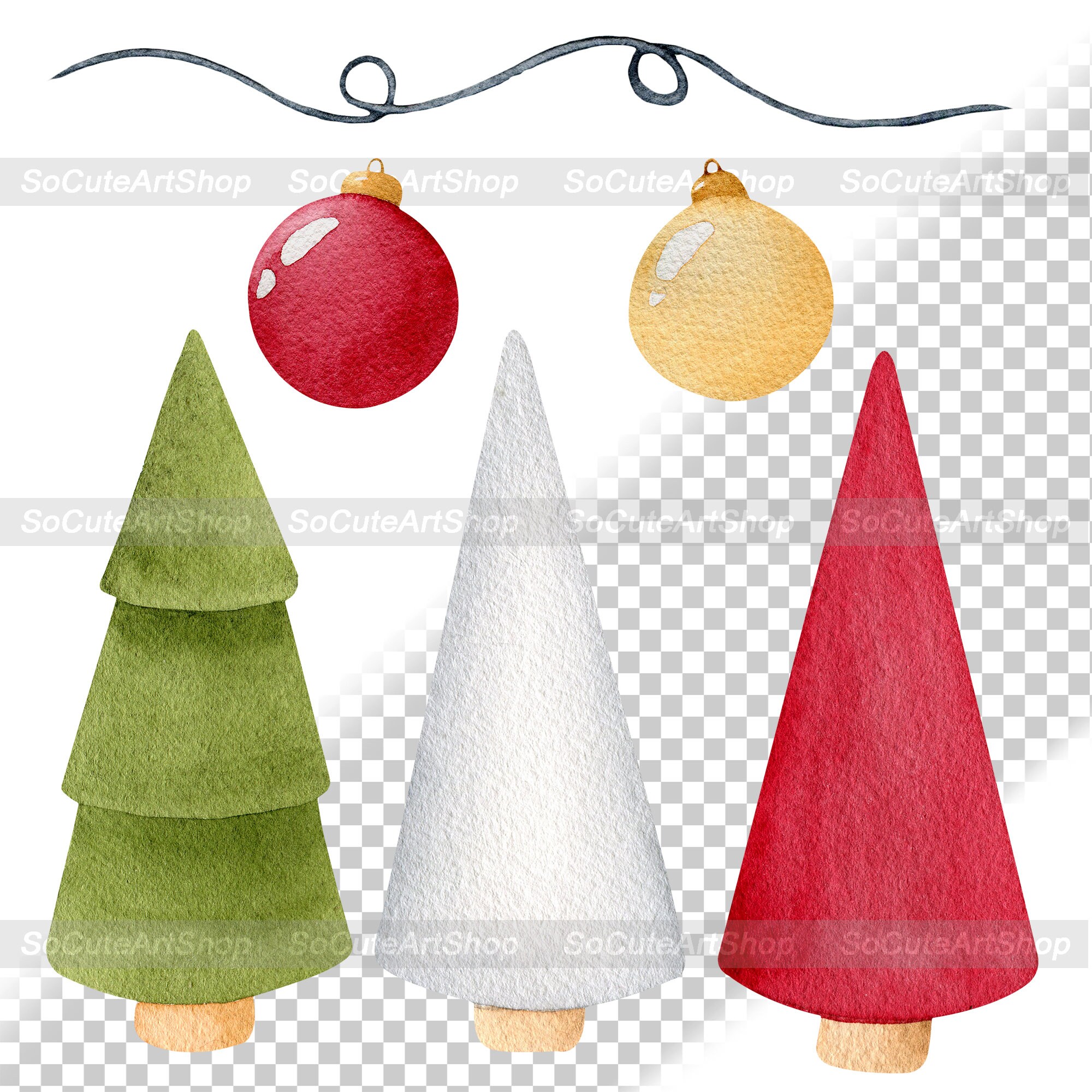 Watercolor Christmas Clipart Holiday PNG Elements/christmas - Etsy